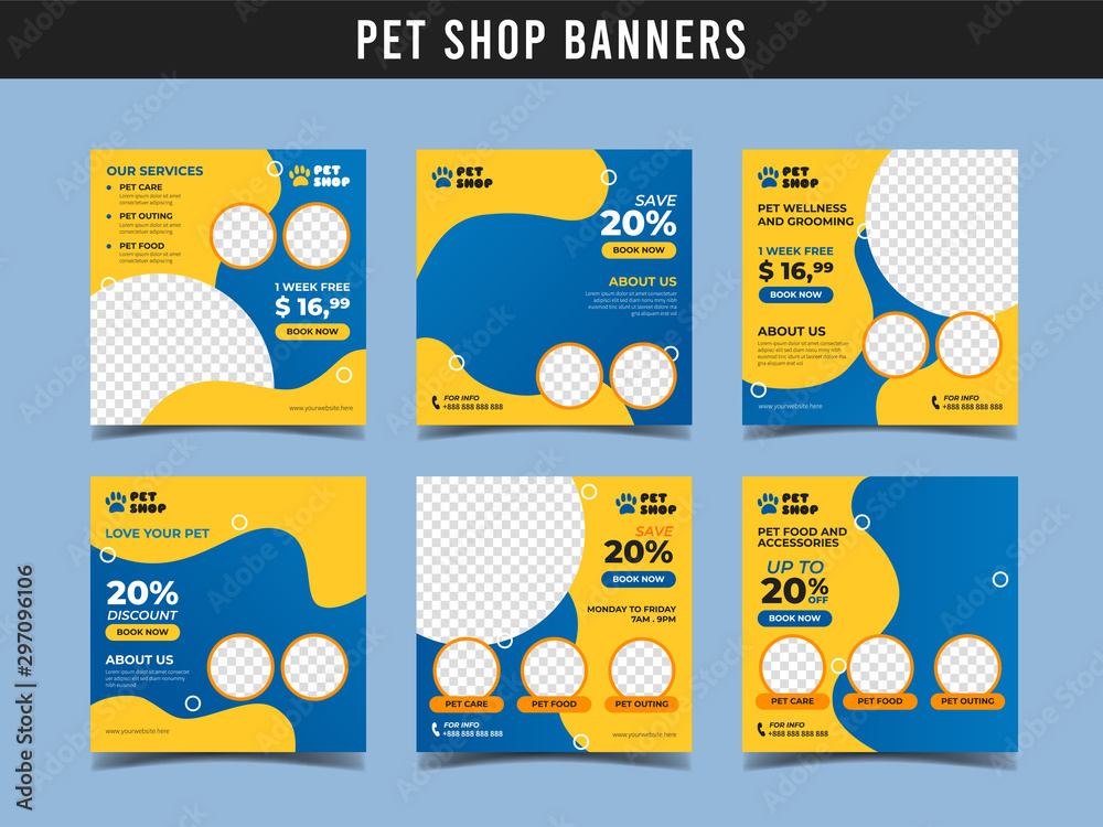 Pet shop square banner template. Promotional banner for social media ...