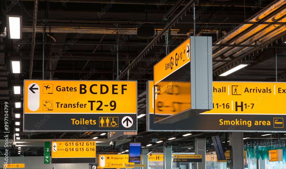 SCHIPHOL, THE NETHERLANDS – SEPTEMBER 24 2018: Various yellow ...