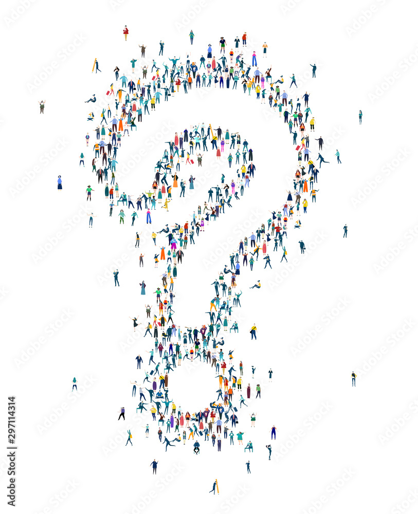 Question mark. Large group of business people, workers, family members ...