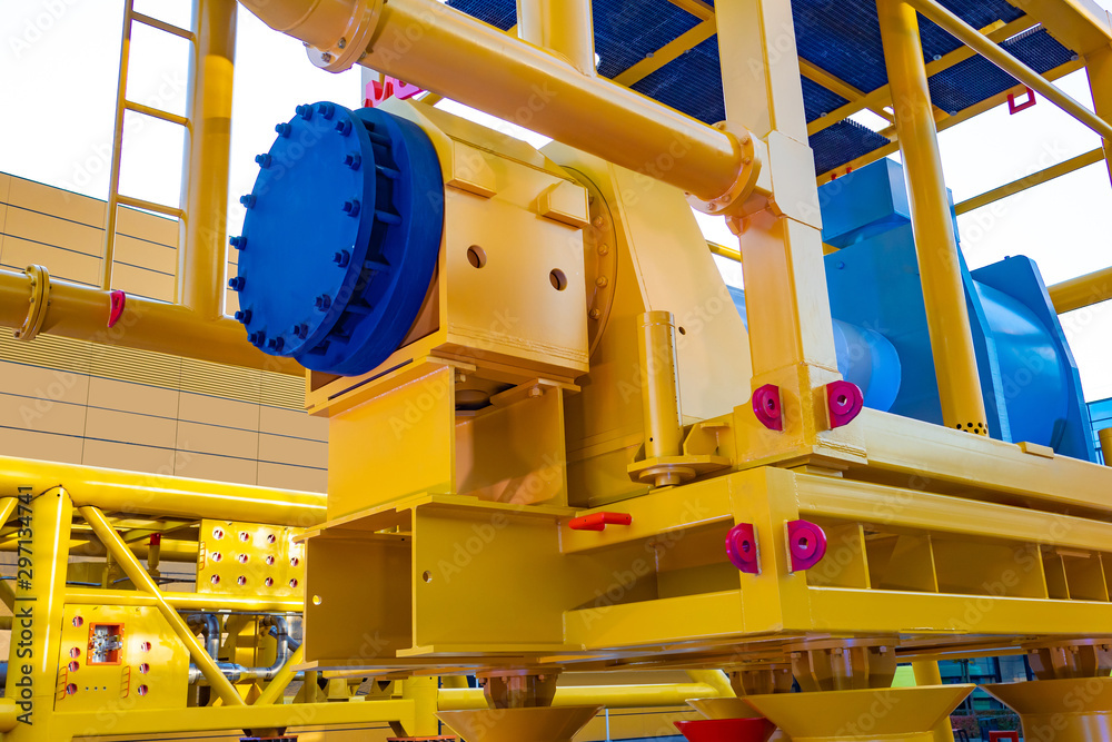 Gas production and processing. Gas supply through pipes. Yellow and ...