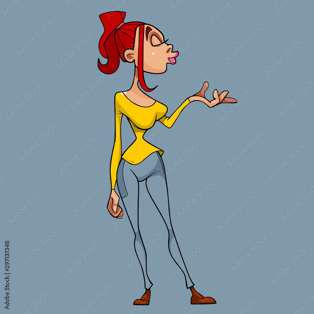 cartoon funny girl with painted lips blows a kiss Stock Vector | Adobe ...