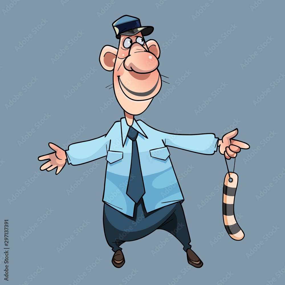 cartoon man in uniform of traffic inspector stands with outstretched ...