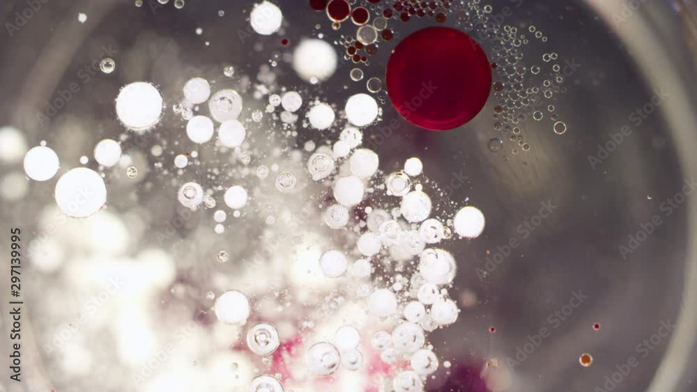 Bubbling blood red and clear liquid cells motion texture background ...