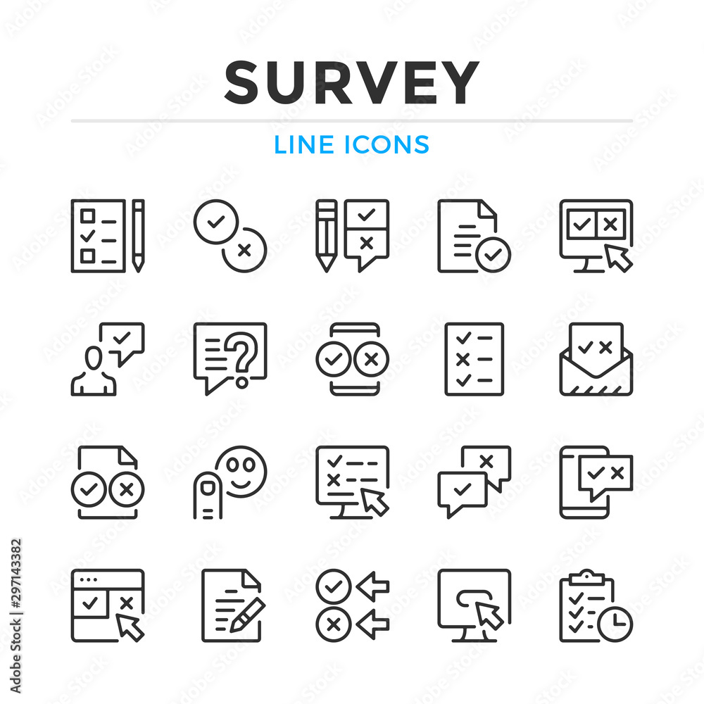 Survey line icons set. Modern outline elements, graphic design concepts ...