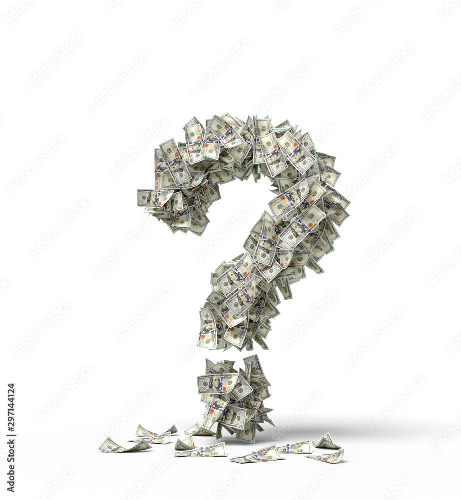 3d rendering of question mark made up of dollar banknotes Stock ...