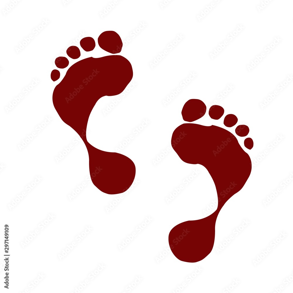 Human feet red silhouette on white background. Footprint with toes ...