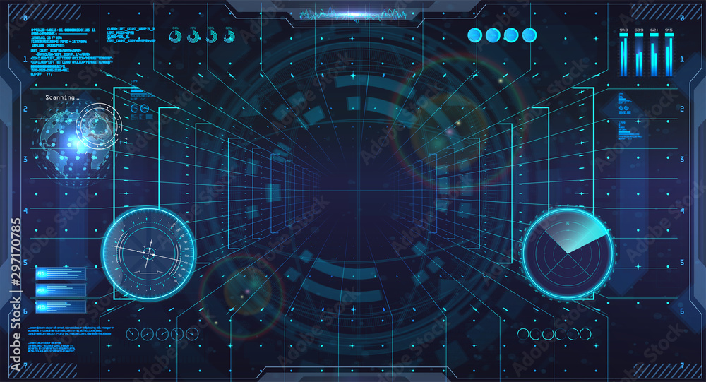 Virtual reality in HUD style. Sky-fi helmet with Futuristic User ...