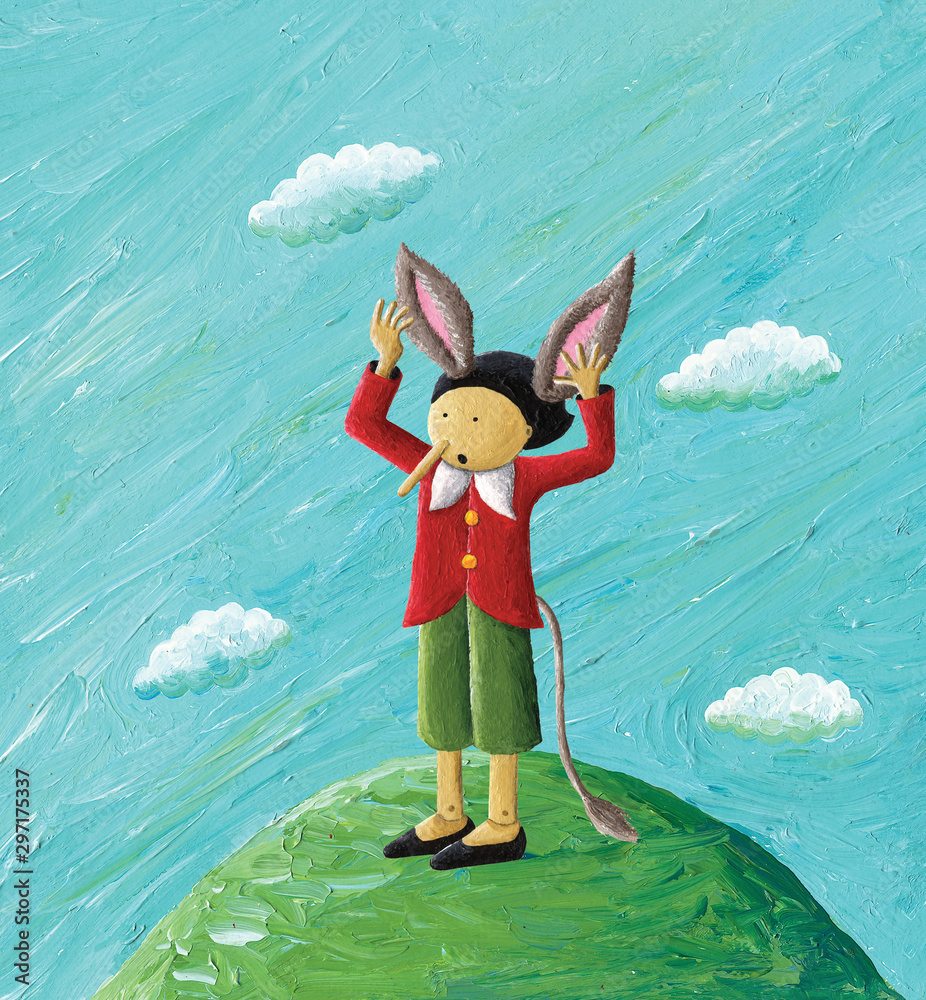Pinocchio with donkey's ears and a donkey's tail Stock Illustration ...