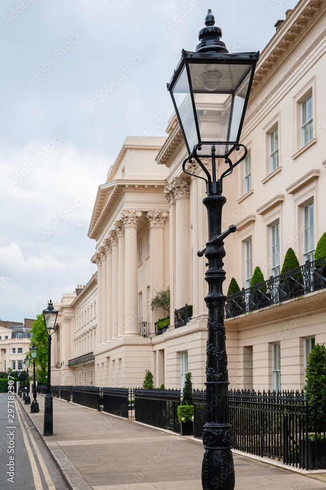 London, UK. Regency architecture in London’s Regent’s Park in city ...