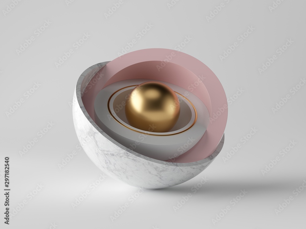 3d abstract minimal modern background, golden core ball hidden inside ...