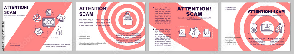 Vektorová grafika „Attention scam red brochure template. Fraud warning ...