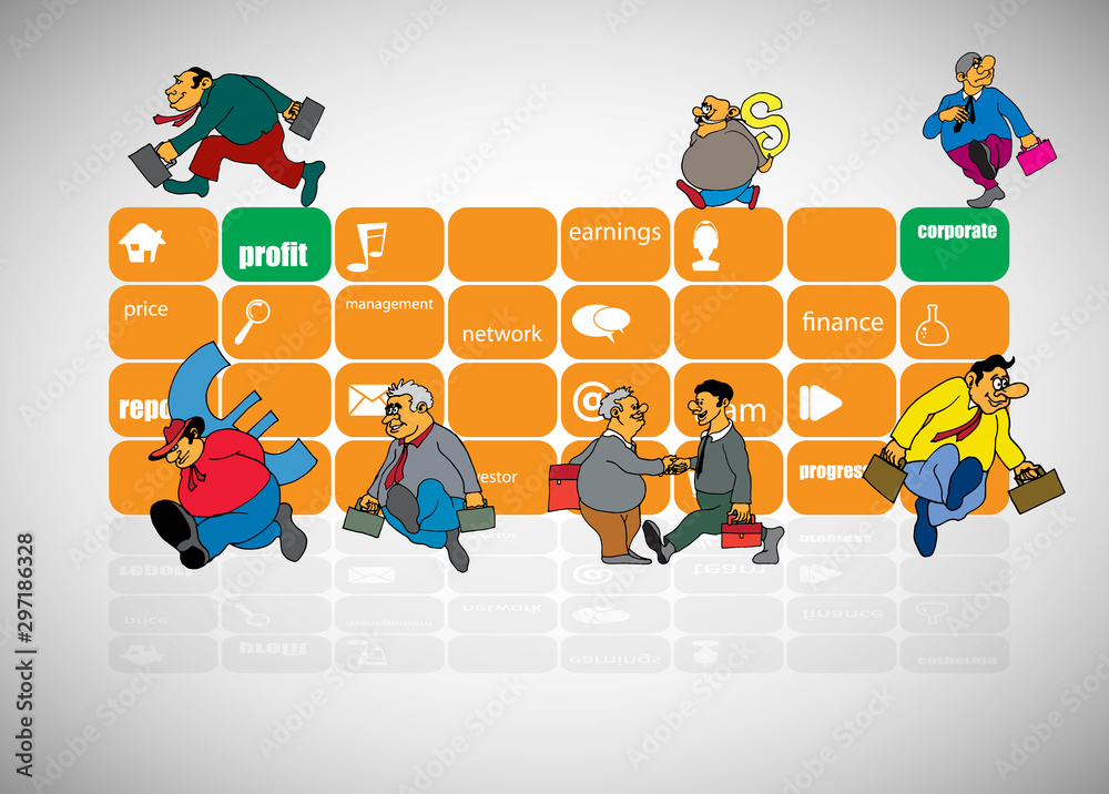 Vector illustration of corporate structure, cartoon character of ...