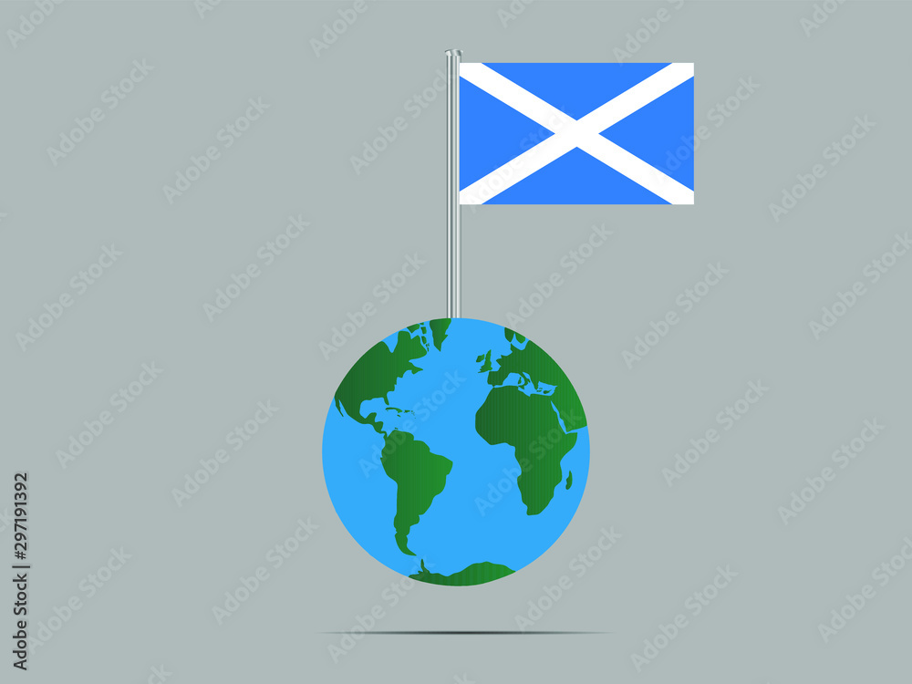 Planet Earth Globe with National flag of Scotland know as Alba, part of ...