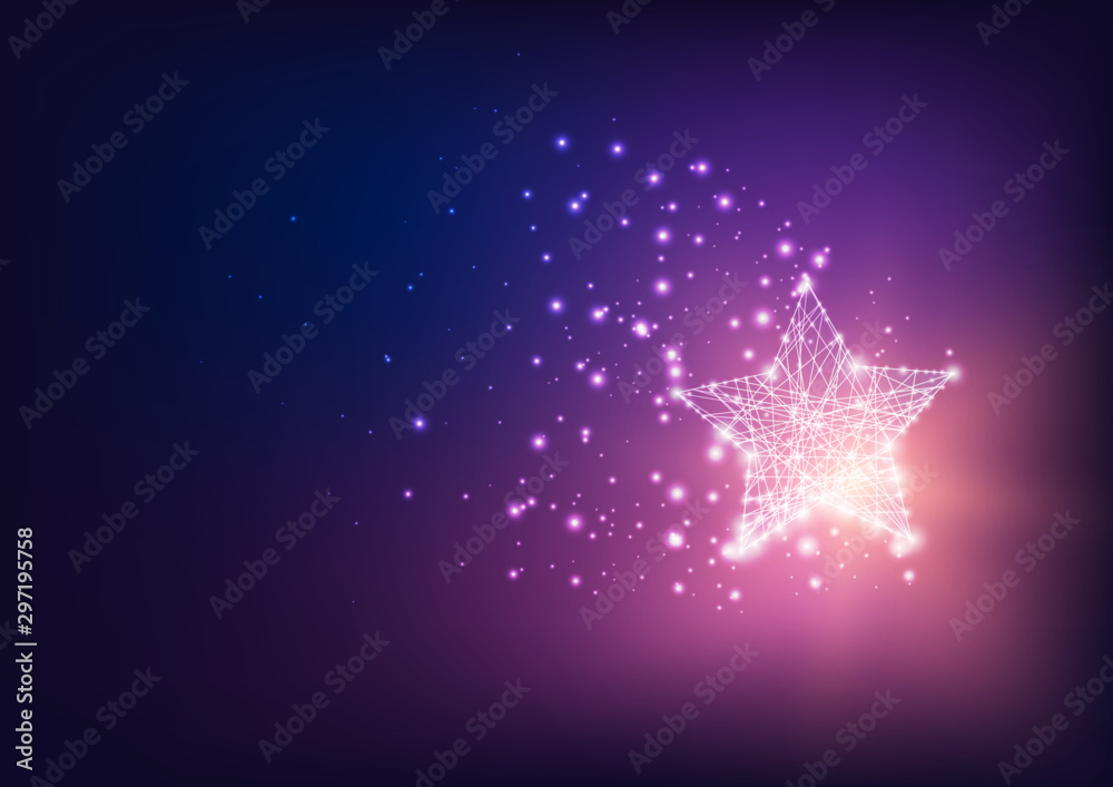 Futuristic magical bright glowing star with stardust on dark blue to ...