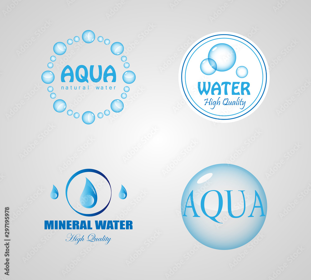 Mineral Water Label And Logo Sticker. Vector Set Isolated On Gray ...