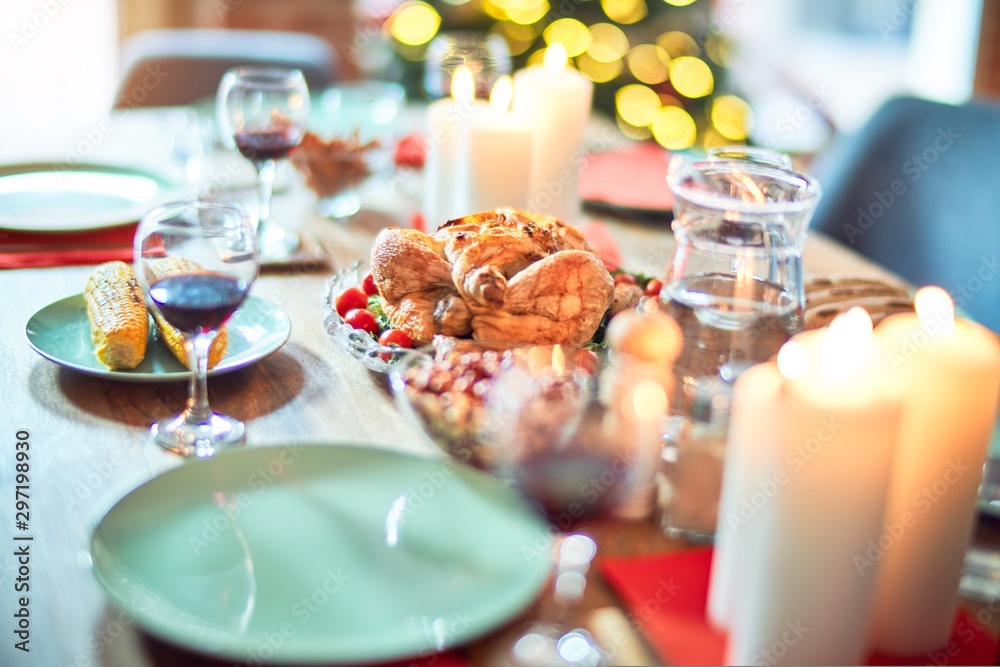 Setting of christmas table on festive holidays, full of traditional ...