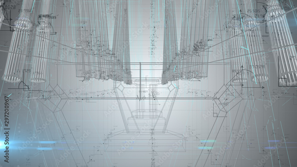 Architect 3D blueprint of bridge engineering structure design for ...
