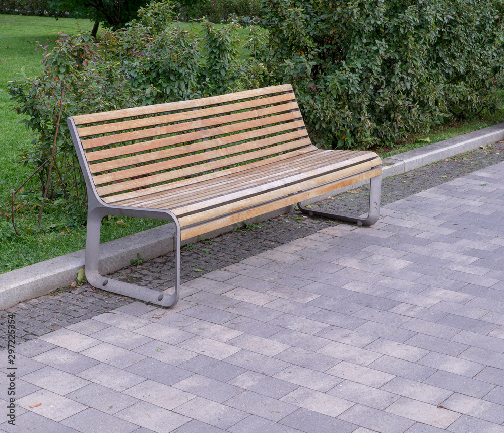 path with bench in a quiet summer park. background, nature. Stock Photo ...