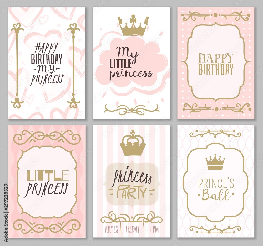 Princess borders. Cute girl party invitation shower or sweet frames for ...