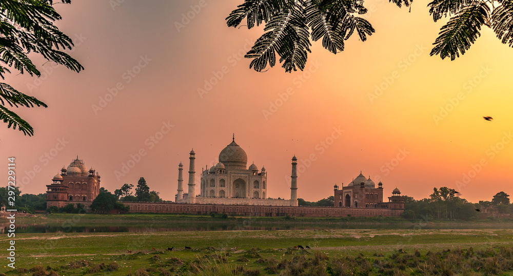 Exterior of The Taj Mahal ,ivory-white marble mausoleum on the south ...