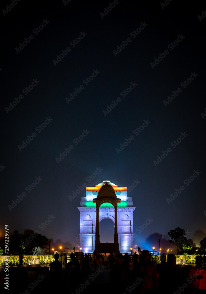 India Gate at New Delhi at night. Stock Photo | Adobe Stock