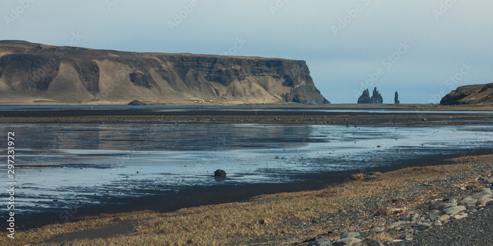 An outwash plain Mýrdalssandur in Iceland built by jokulhaups of the ...