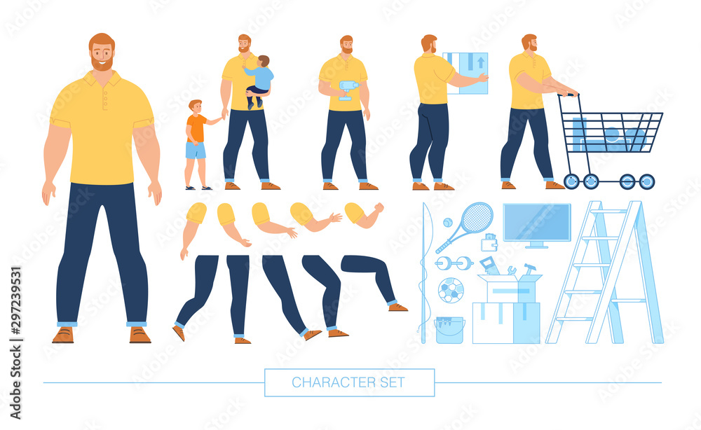 Happy Father Character Constructor Flat Vector Set Stock Vector | Adobe ...