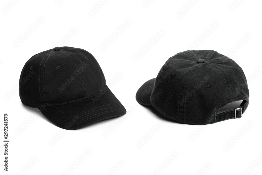Black Baseball cap isolated on white background. Front and back view ...