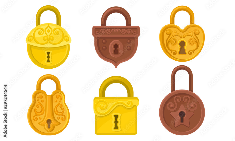 Padlock Protection Sign Vector Illustrated Set. Symbol of Security ...