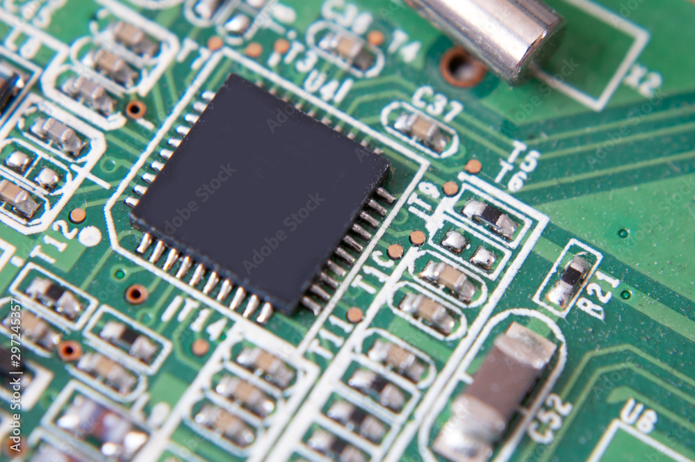 Electronic circuit board closeup. Electronic computer hardware ...