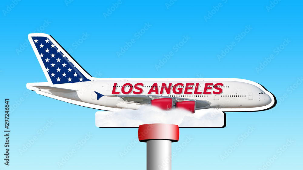 Modern airplane sign in USA flag colors with Los Angeles lettering on ...