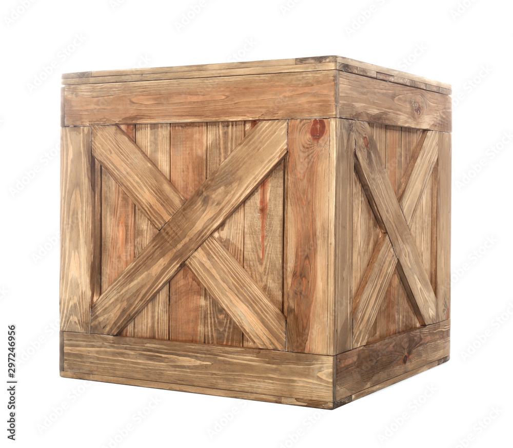 Old closed wooden crate isolated on white Stock Photo | Adobe Stock