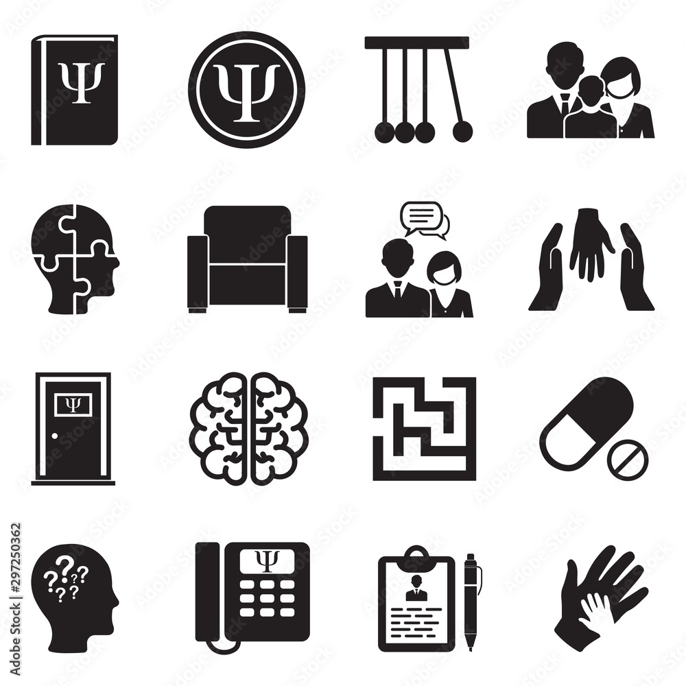 Psychology Icons. Black Flat Design. Vector Illustration. Stock Vector ...