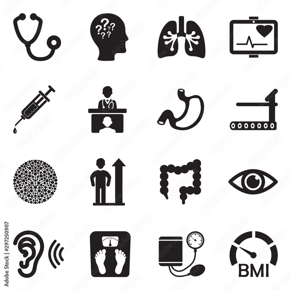 Physical Examination Icons. Black Flat Design. Vector Illustration ...