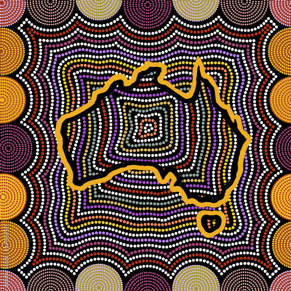 Australian aboriginal art seamless vector pattern with dotted circles ...