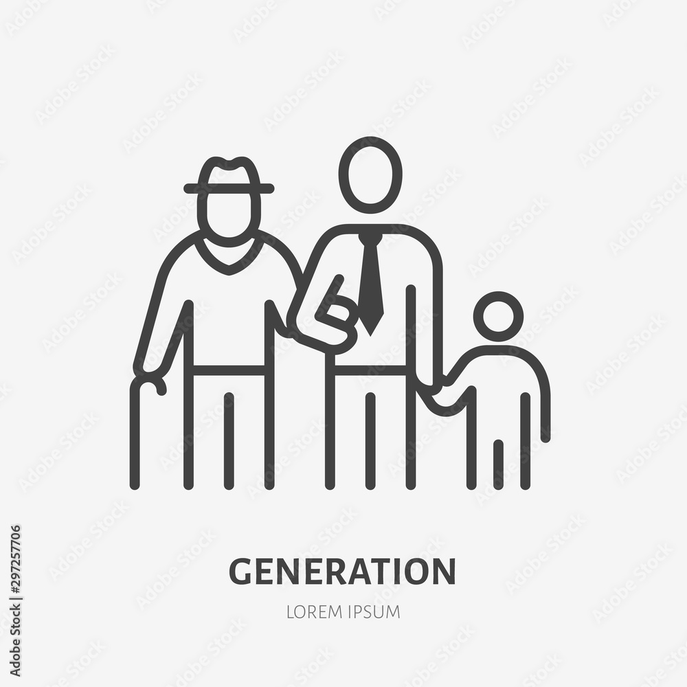 Family line icon, vector pictogram of three male generations ...
