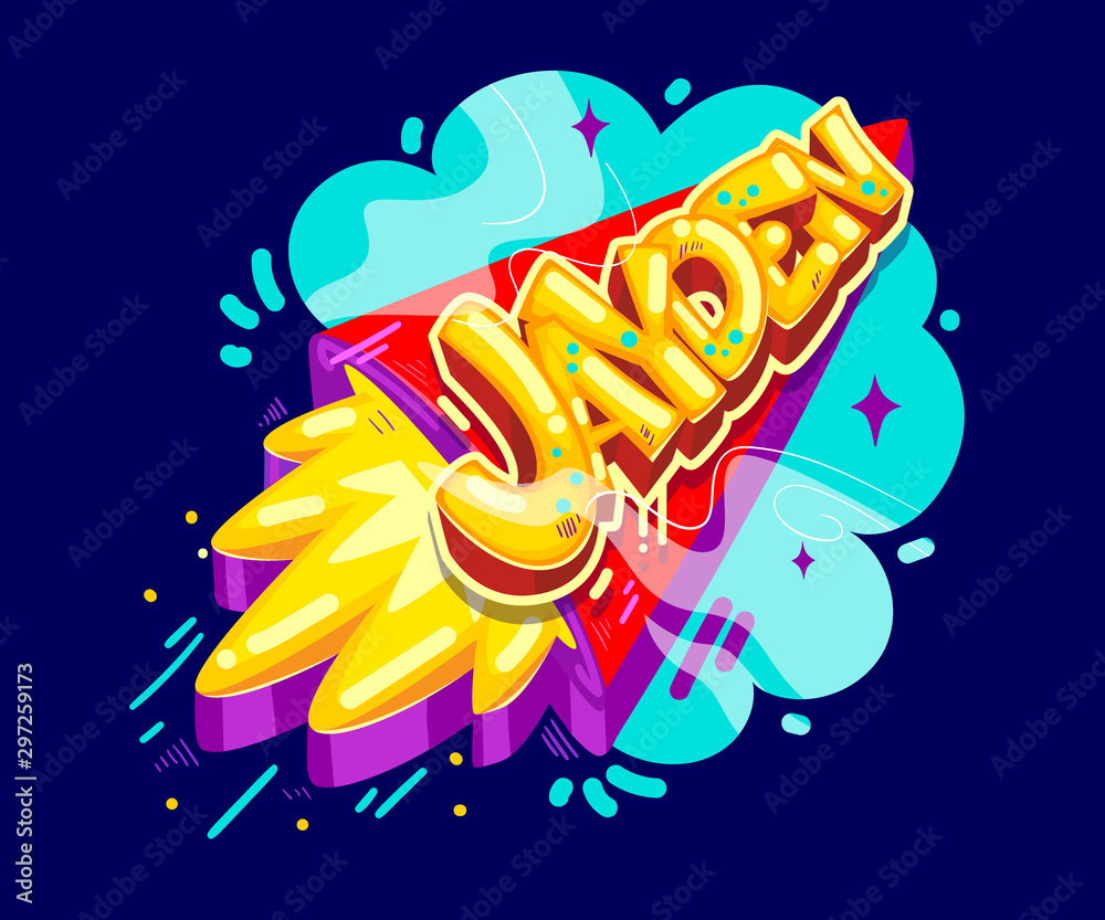 Jayden cartoon name graffiti style on the rocket start. Vector color ...