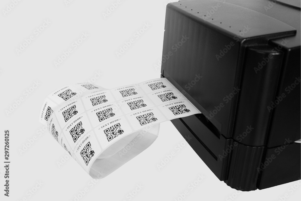 isolaed QR Code sticker label printer Stock Photo | Adobe Stock