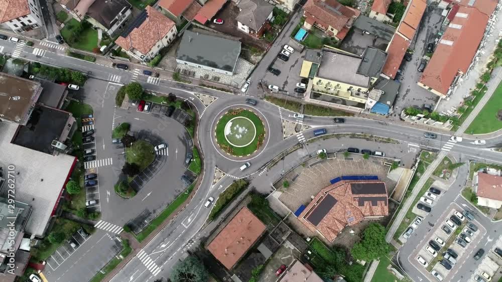 Aerial top down view of roundabout also called a road circle, rotary or ...