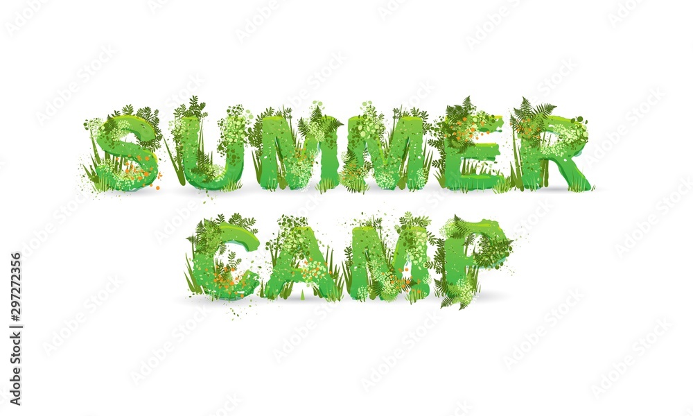 Vector illustration of word Summer camp with capital letters stylized ...