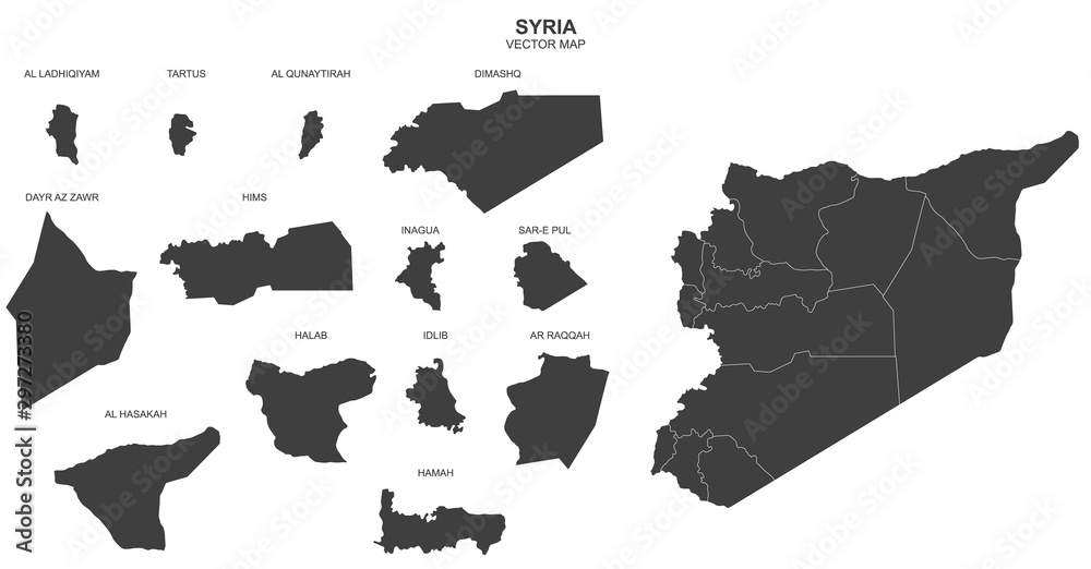 political map of Syria isolated on white background Stock Vector ...