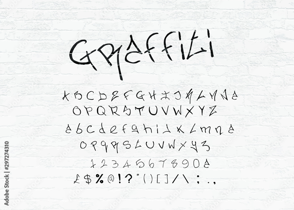 Graffiti Font Letters On Brick Wall Vector Illustration Stock Vector ...