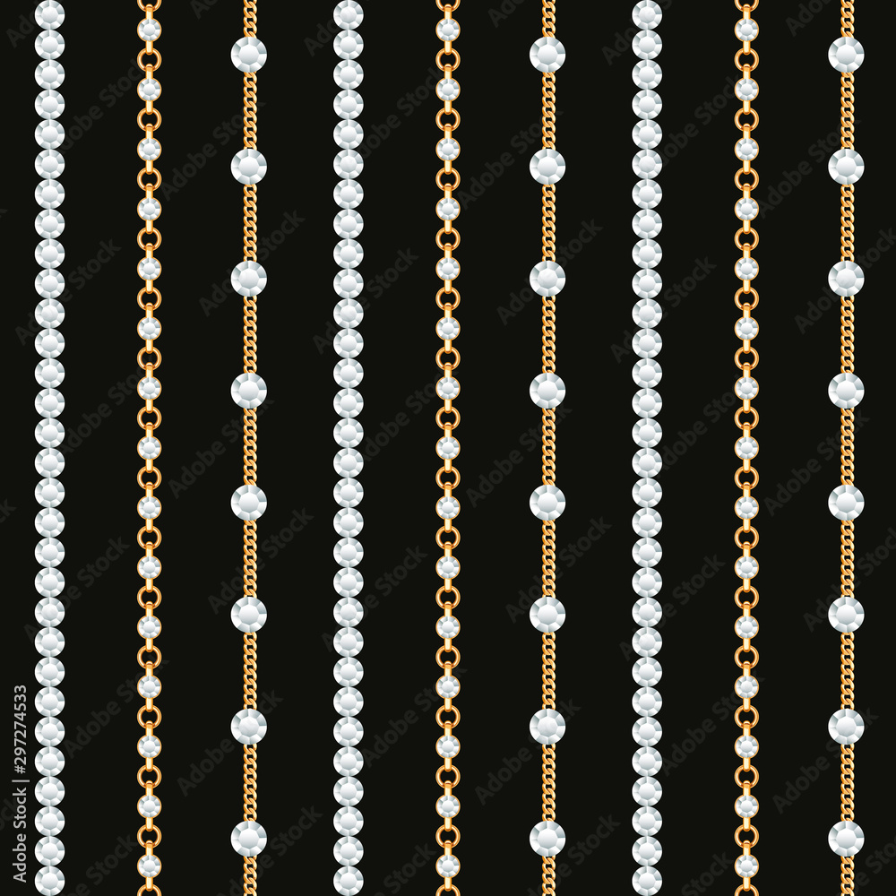 Seamless pattern of Gold chain lines on black background. Vector ...