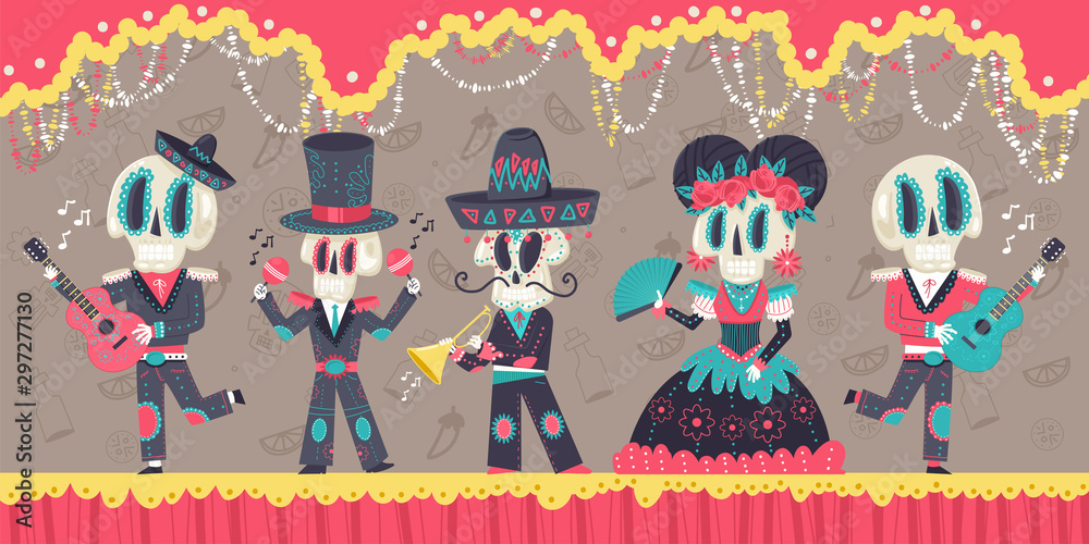 Day of the dead mexican holiday vector cartoon illustration with ...