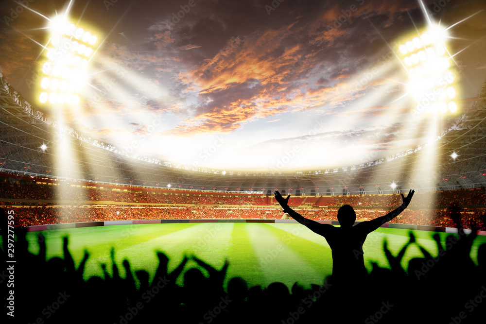 Football Stadium 3d rendering soccer stadium with crowded field arena ...