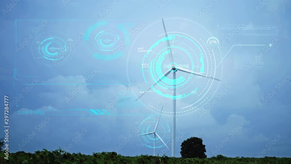 Modern Wind Turbines with digitally generated holographic display tech ...