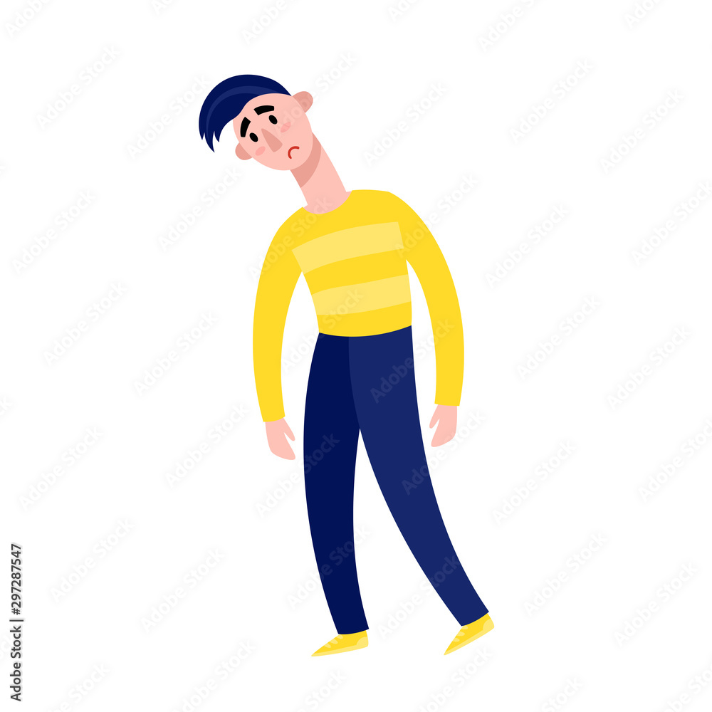 Sad man walking isolated on white. Stock Vector | Adobe Stock