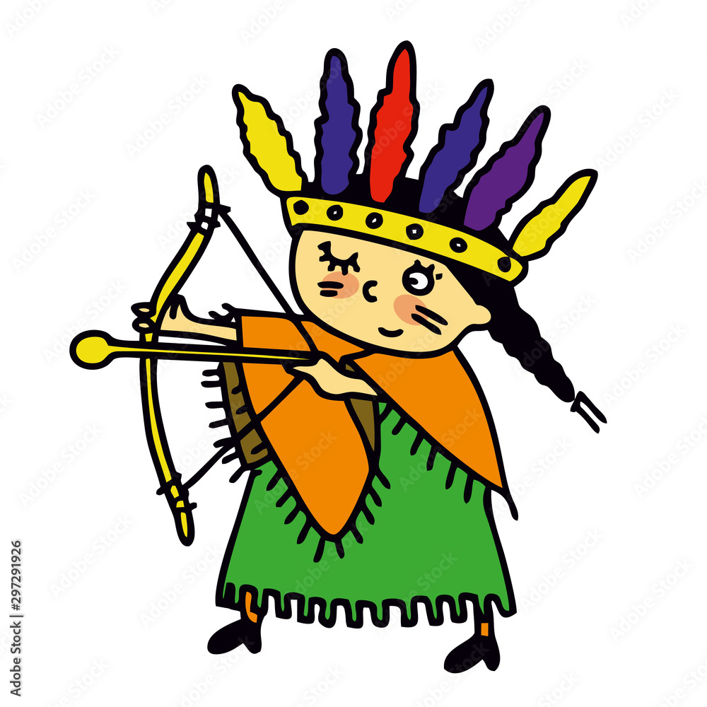Children in Christmas costumes. Native American girl. Poncho, feathers ...