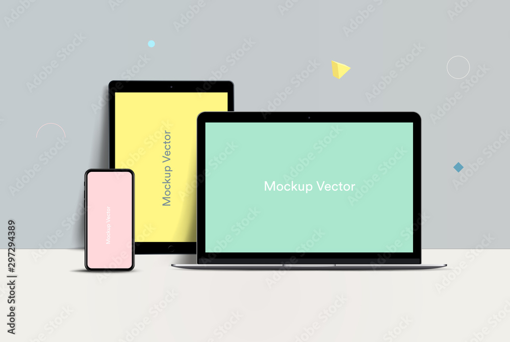 mockup Laptop, Tablet and Smartphone vector illustration Stock Vector ...