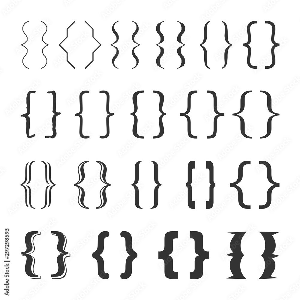 Round Brackets icon set. curly brace typography symbols, parenthesis ...